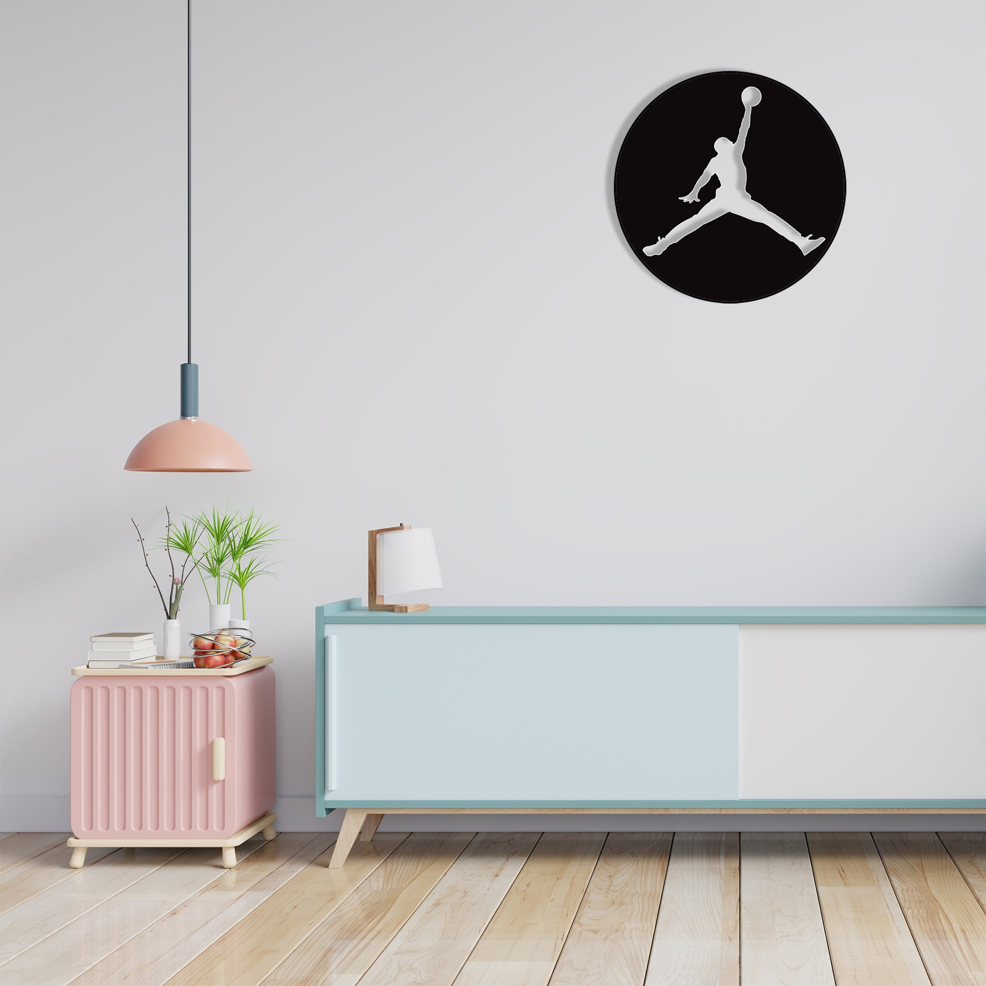 Michael Jordan Jumpman Circle Wood Led Wall Sign, Circle Wooden Wall ...