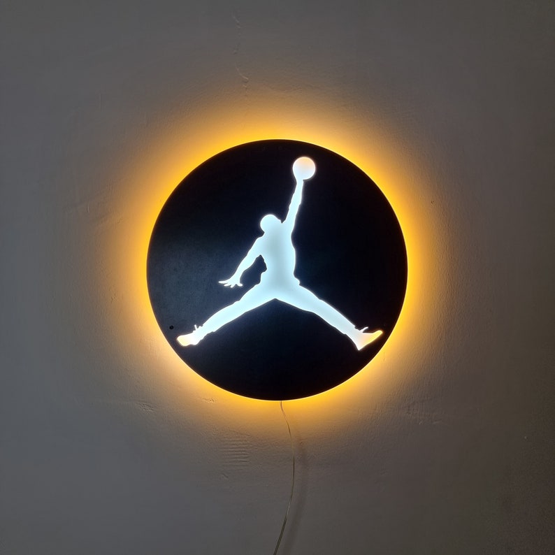 Michael Jordan Jumpman Circle Wood Led Wall Sign, Circle Wooden Wall ...