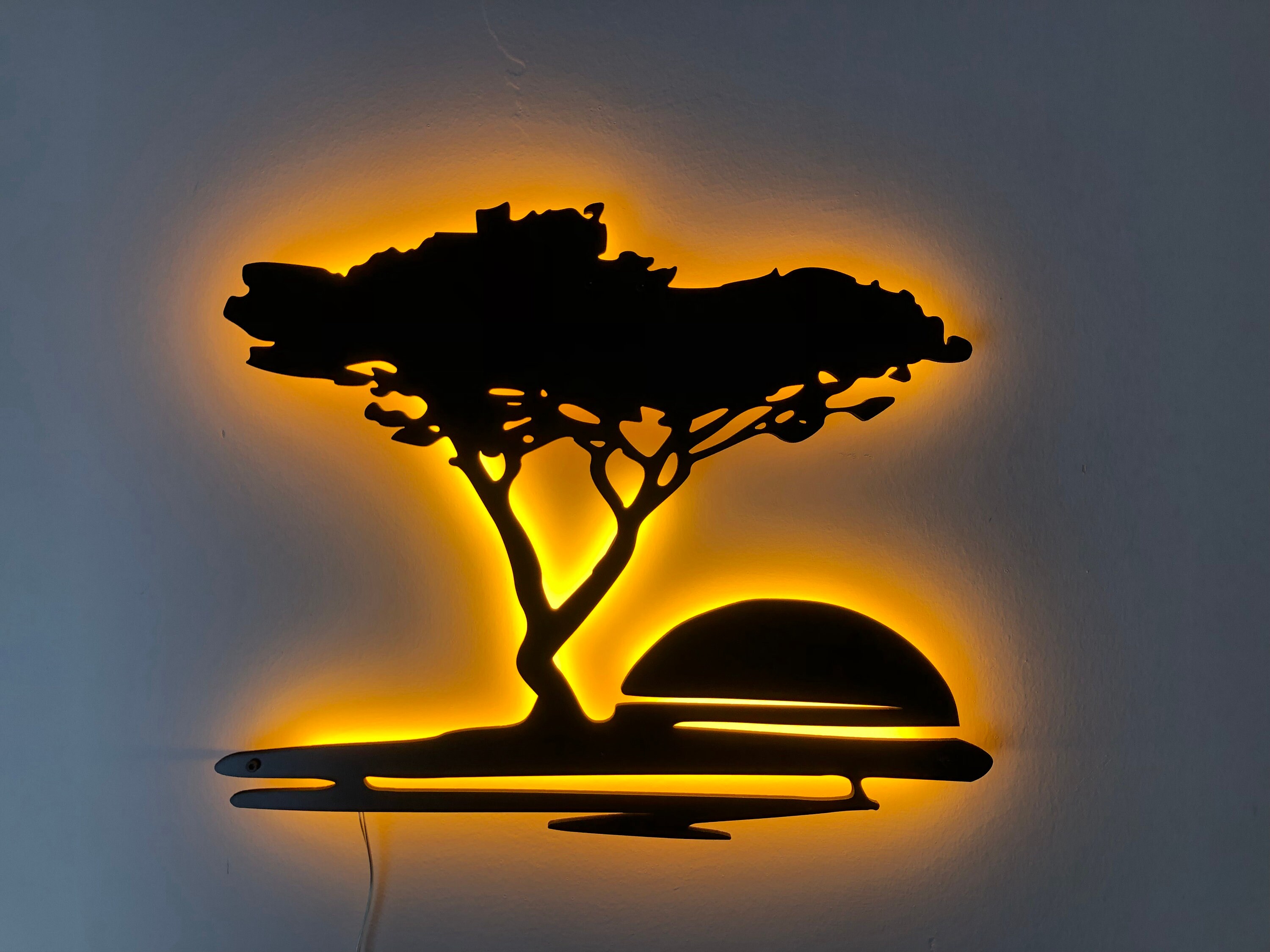 African Tree and Sunset Led Wooden Wall Decor, Wooden Wall Hangings ...