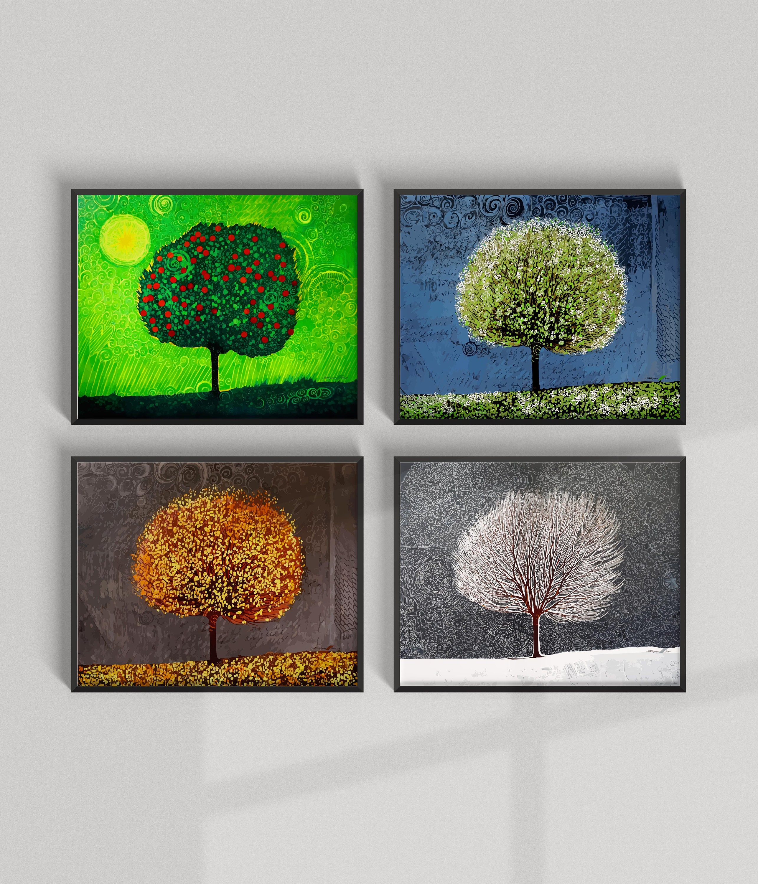 Four Seasons Winter Tree Abstract Tree Print With Frame - Etsy