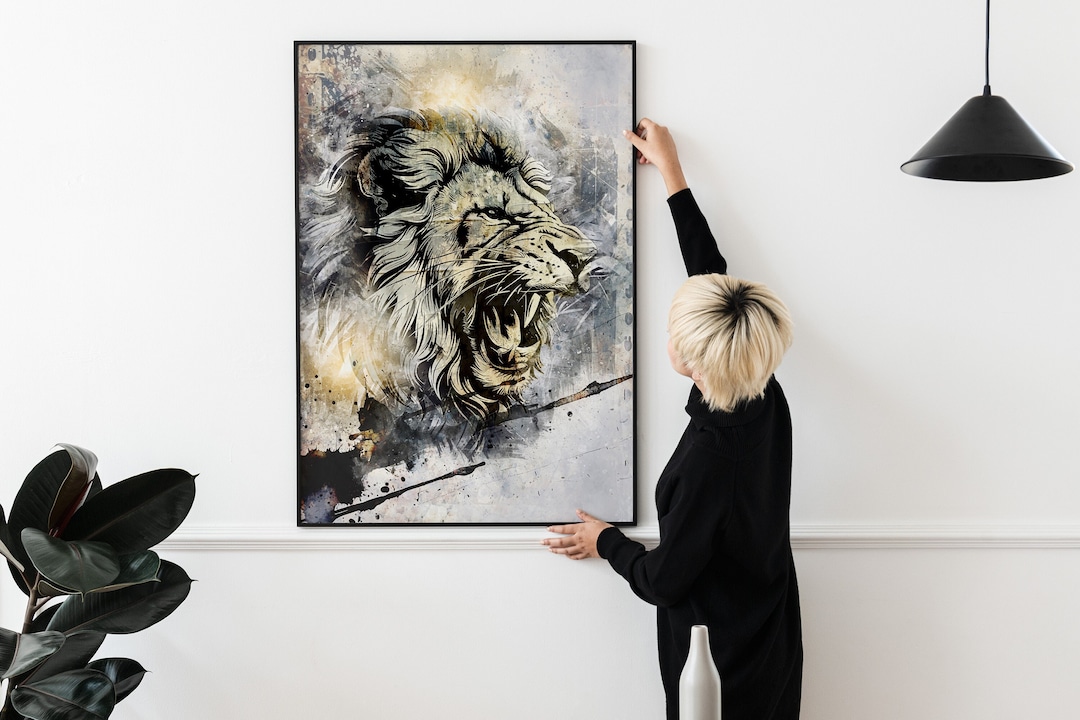 Roaring Lion Poster With Frame Jungle Theme Abstract Wild Lion Print ...