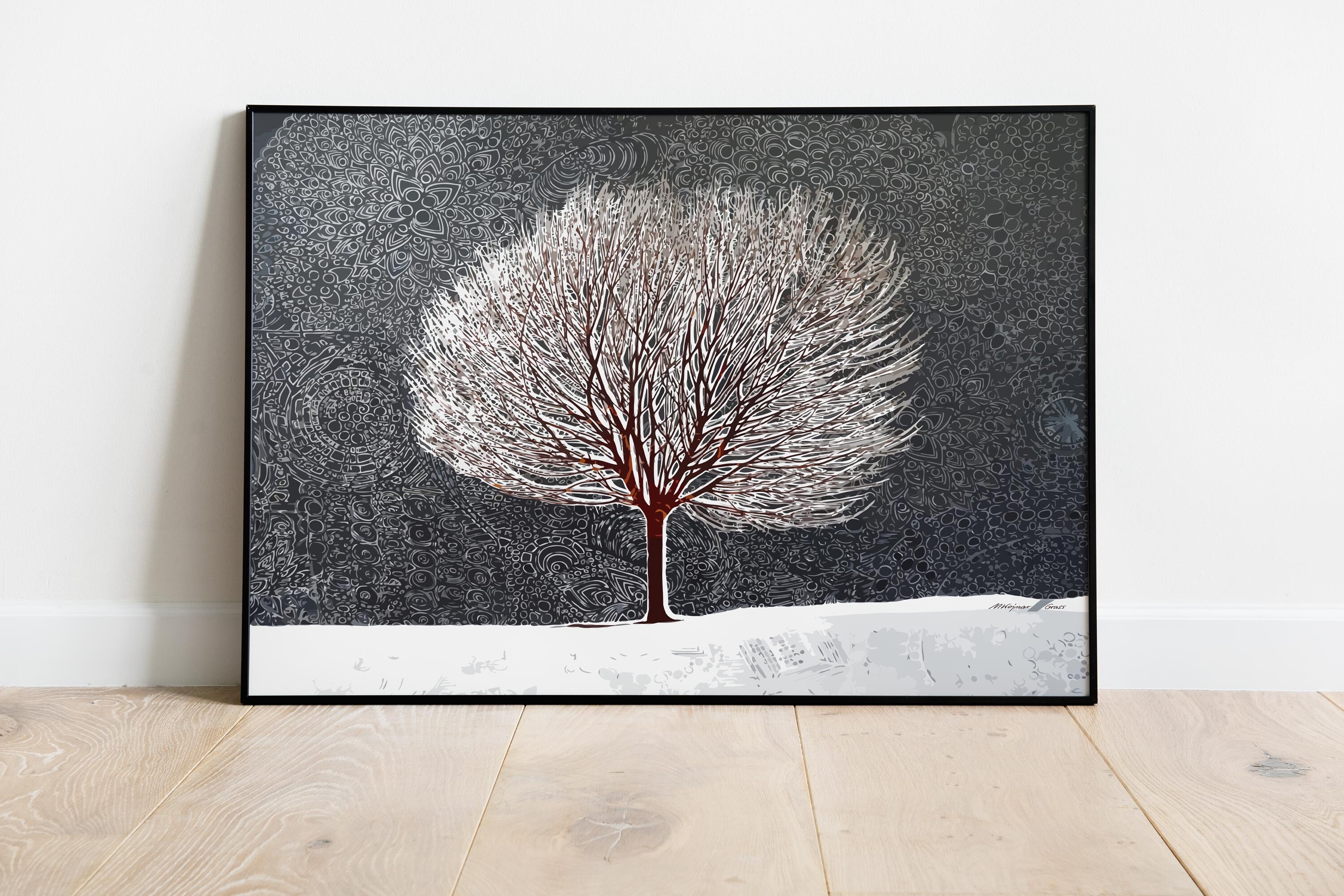 Four Seasons Winter Tree | Abstract Tree Print With Frame | Tree Print ...
