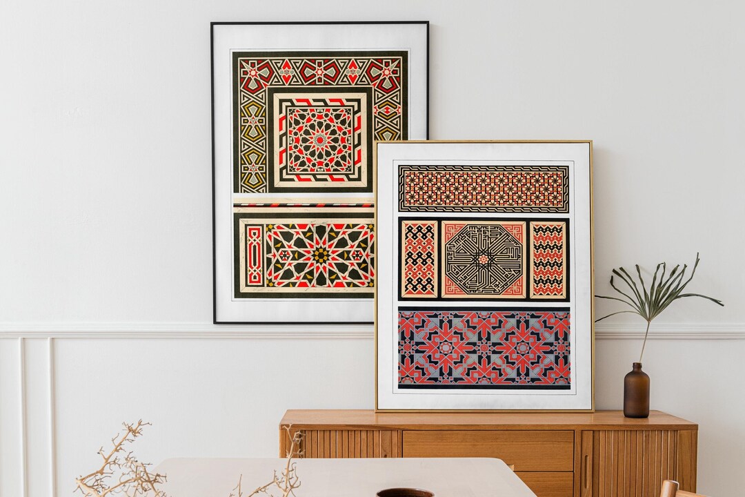 Black and Red Set of 2 Prints Arabian Print Framed Set of 2 Geometrical ...