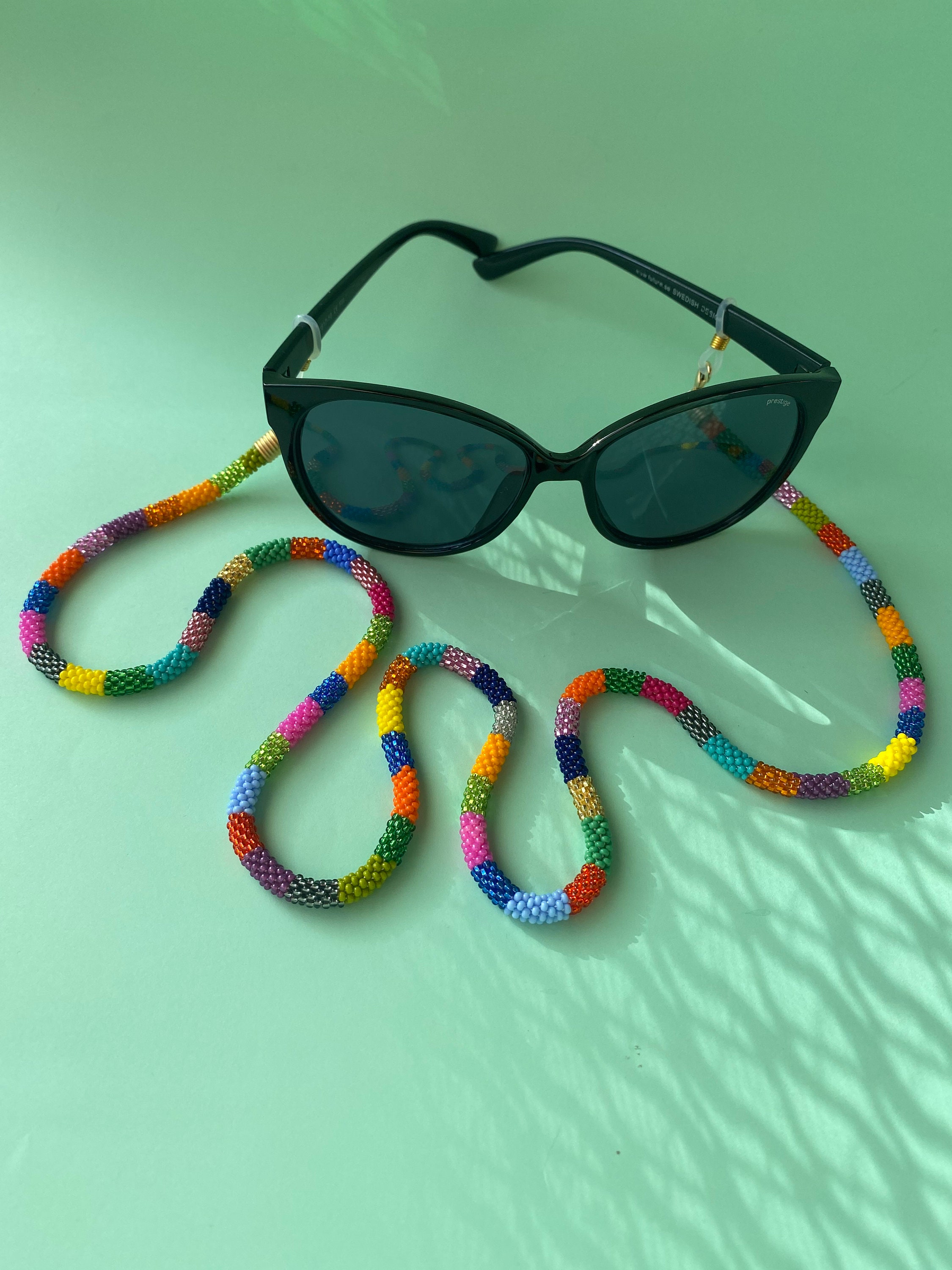 Rainbow Handmade Crochet Beaded Glasses Chain Multi Colored Eyewear Lanyard T For Mom
