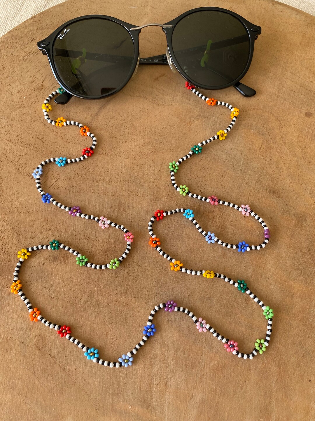 Rainbow Flower Daisy Glasses Chain/colorfull Beaded Handmade Sunglass ...