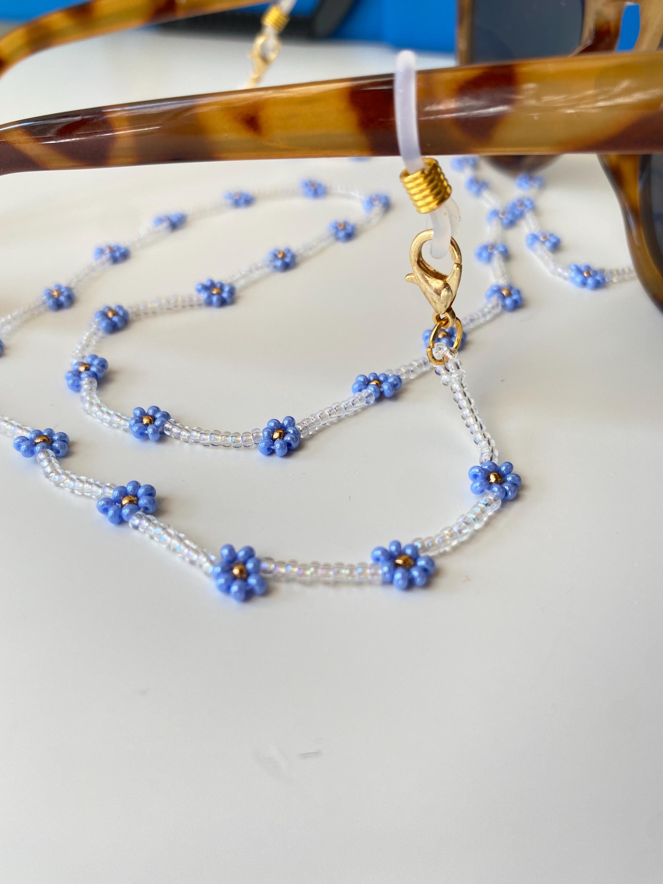 Blue Beaded Daisy Flower Eyeglass Chain/y2k Floral Accessories ...