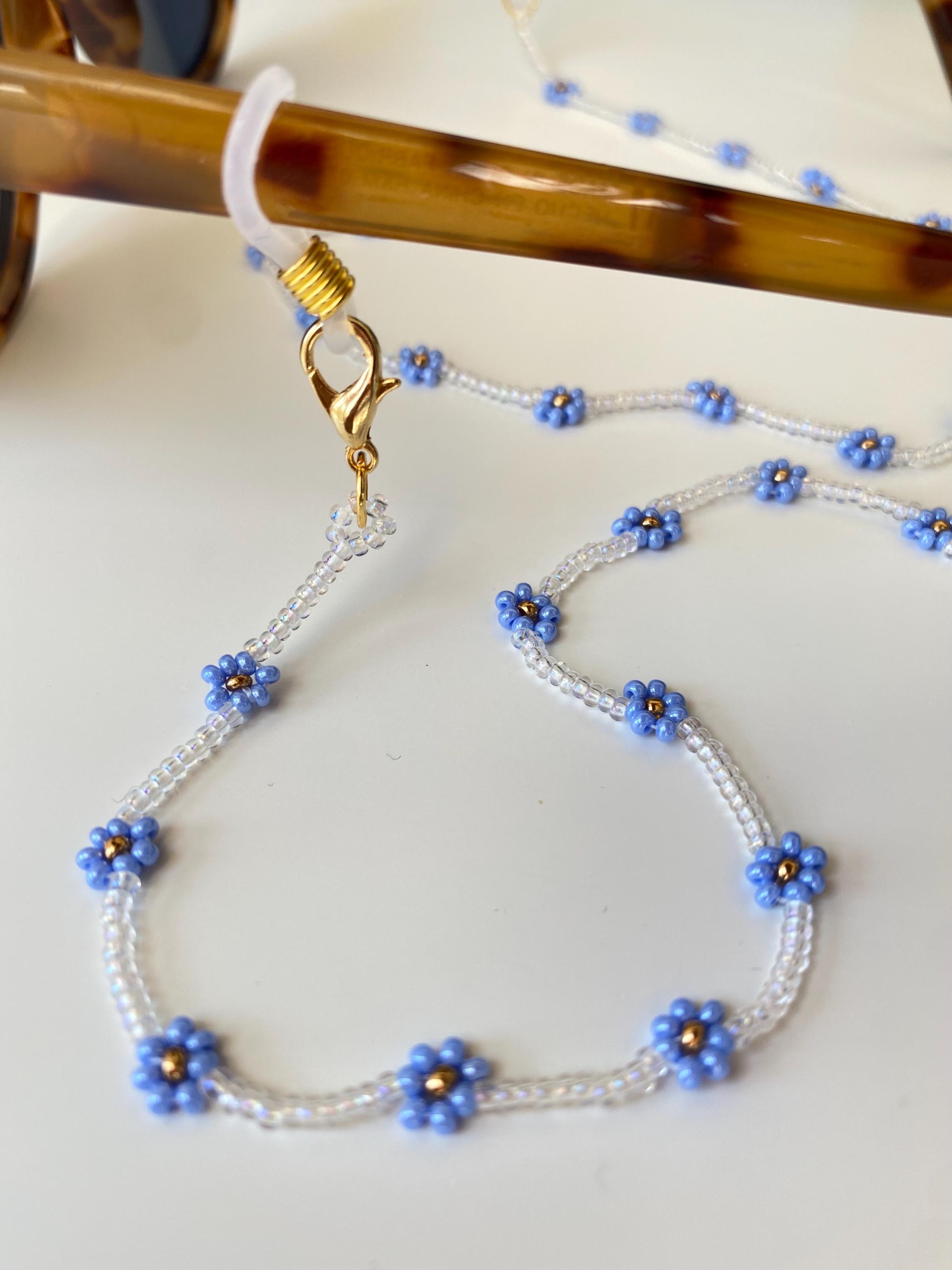 Blue Beaded Daisy Flower Eyeglass Chain/y2k Floral Accessories ...