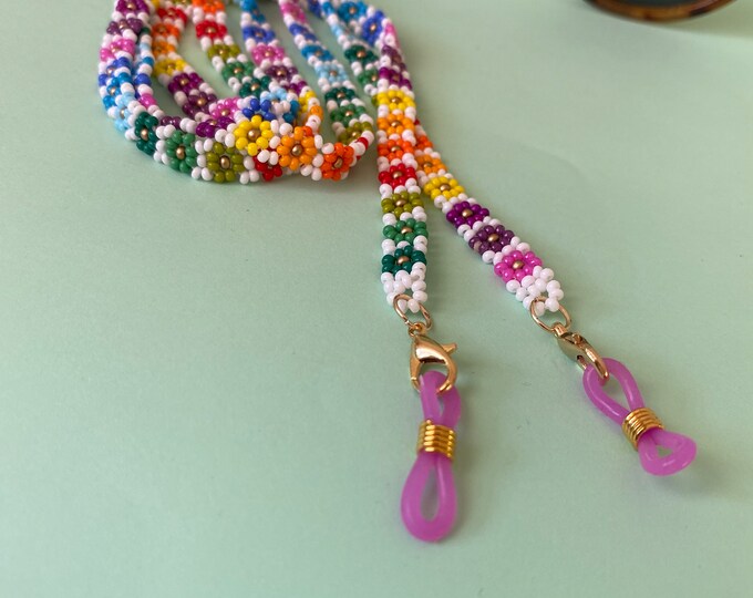 Rainbow Daisy Beaded Glasses Chain - Handmade Colorful Flower Gift ...
