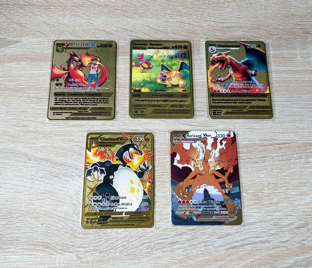 5 Metallic Card Rainbow Charizard Vmax V Pokemon Metal Gold - Etsy