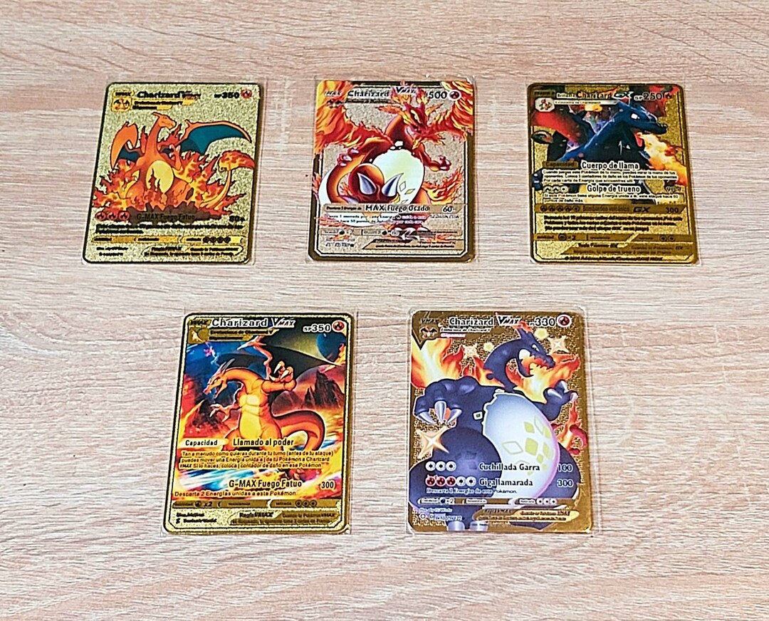 5 Shiny Gold Metal Cards Pokemon Charizard Dracaufeu in - Etsy
