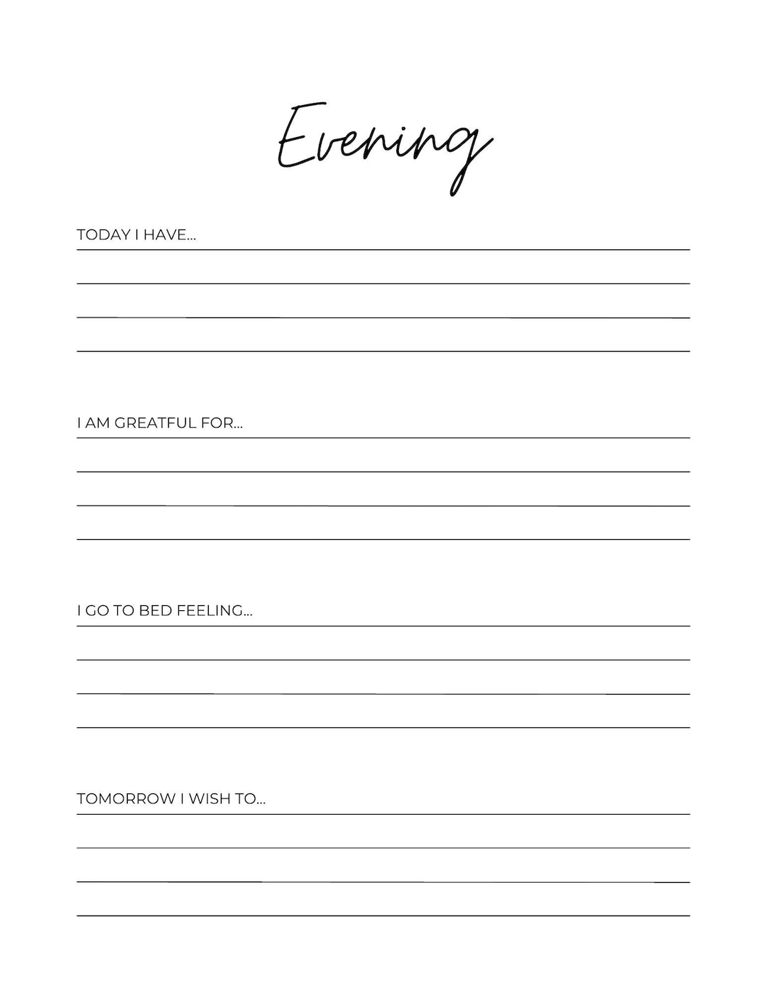 Evening Journal Printable, Digital Journal, Instant Download, Minimal ...