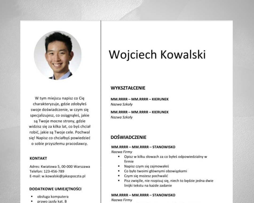 Nowoczesny Szablon CV Ze Zdjęciem Profesjonalny Wzór - Etsy