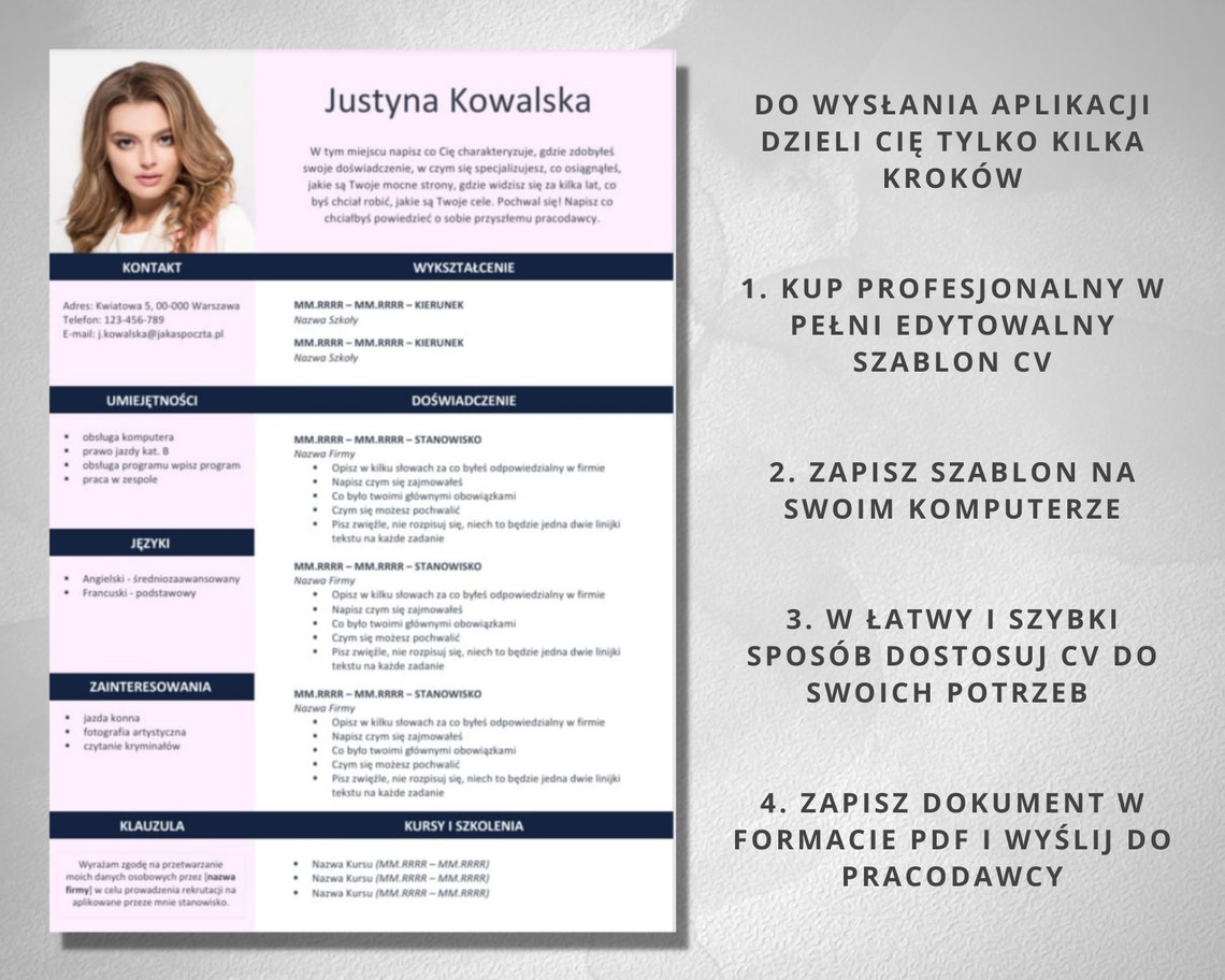 Nowoczesny Szablon CV Ze Zdjęciem Profesjonalny Wzór - Etsy