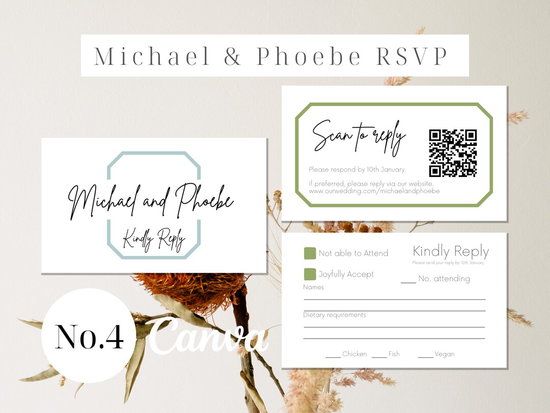 Wedding RSVP Card Template QR Classic No.4 Michael & Phoebe Collection ...