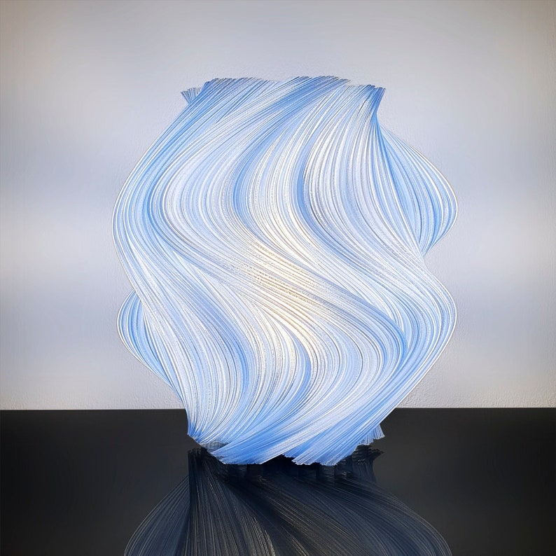 Modern 3D Printed Table Lamp Organic Design With Recycled Blue Plastic ...