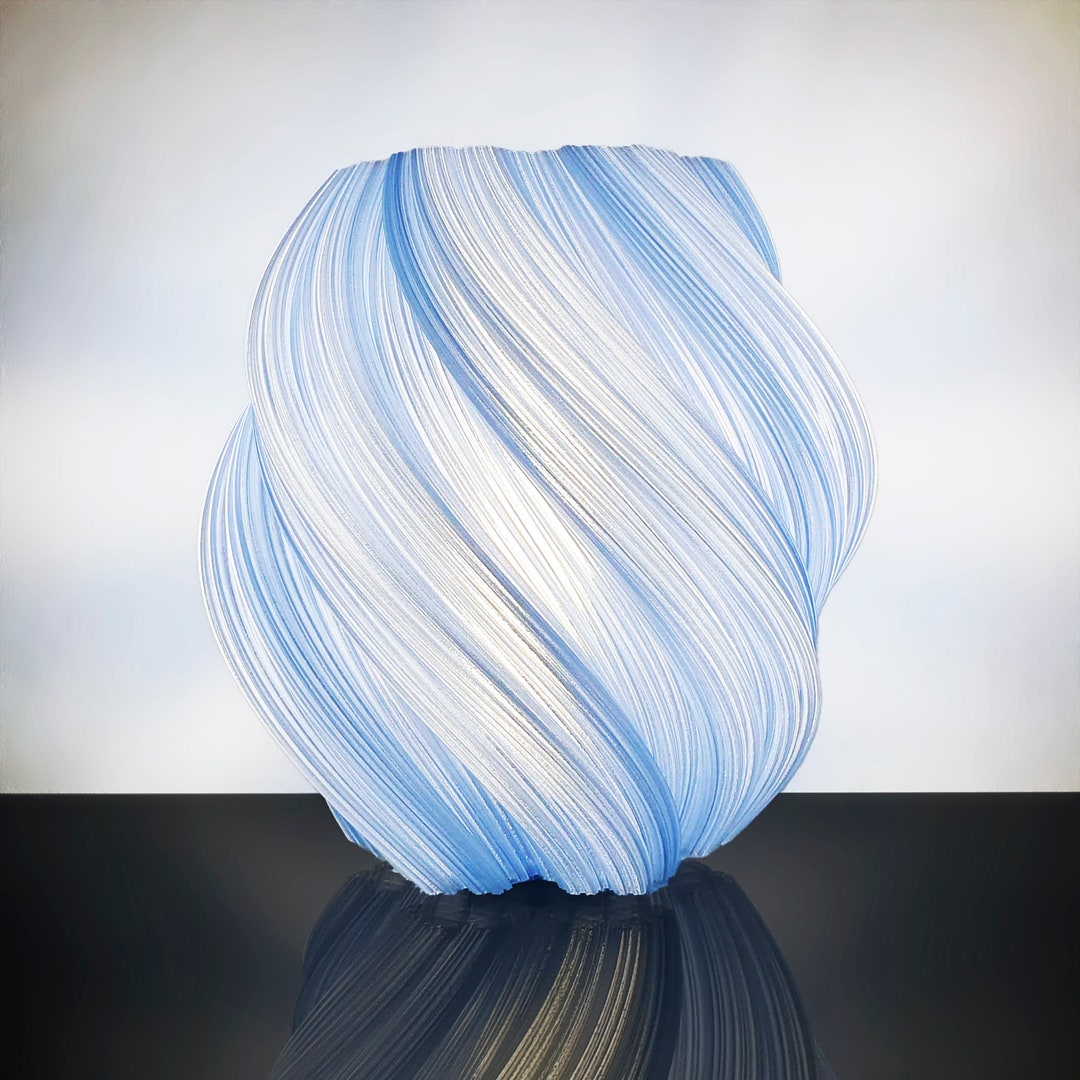 Modern 3D Printed Table Lamp Organic Design With Recycled Blue Plastic ...