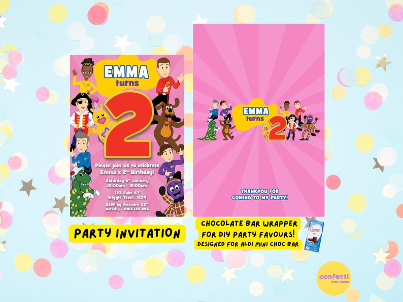 The Wiggles Birthday Invitation and Chocolate Wrapper | Party Bundle ...