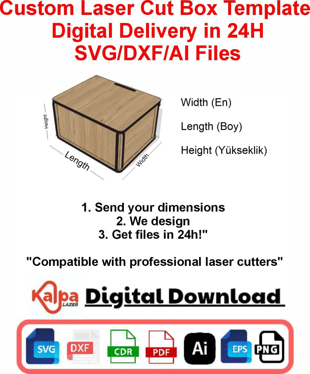 Custom Laser Cut Box Template | Digital Delivery in 24H | SVG/DXF/AI ...