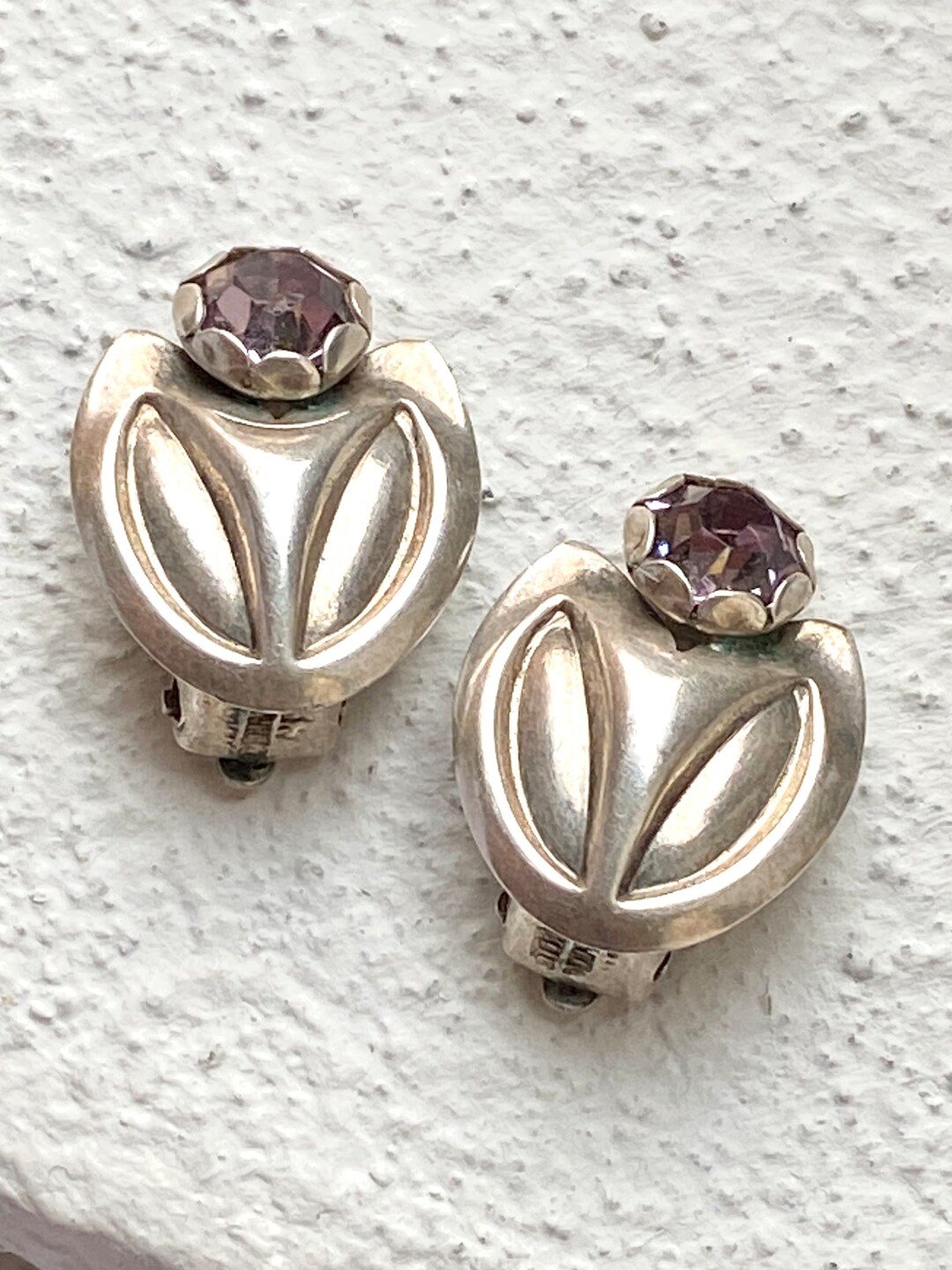 Hermann Siersbol Silver Clip on Crystal Earrings, Vintage Danish Design ...