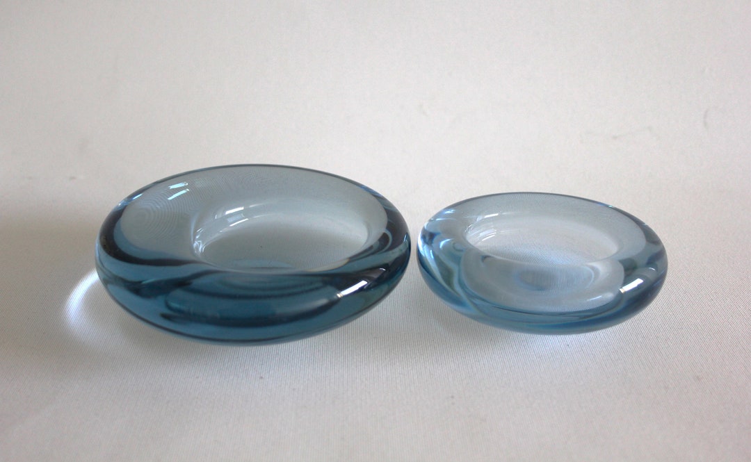 Holmegaard per Lutken Blue Glass Bowls/ashtrays, Danish Vintage Aqua ...