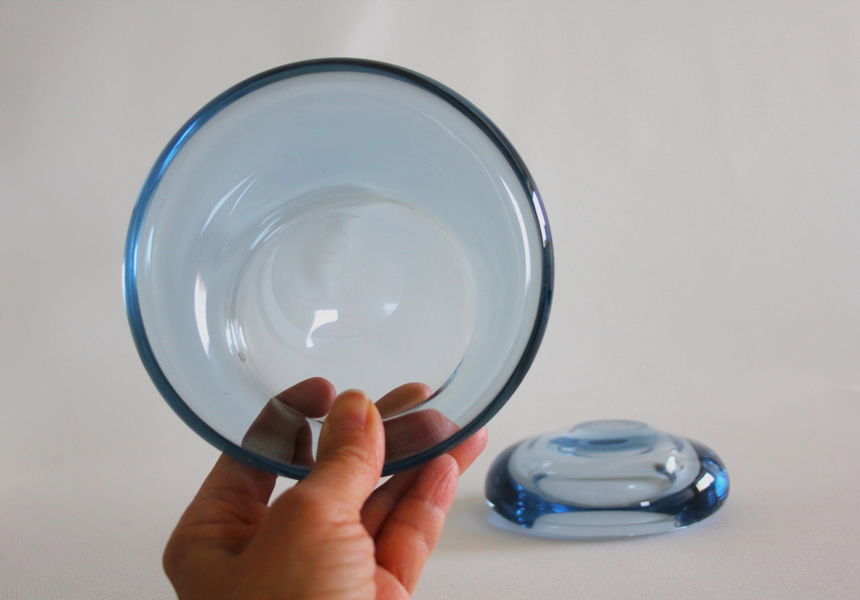 Holmegaard per Lutken Blue Glass Bowls/ashtrays, Danish Vintage Aqua ...