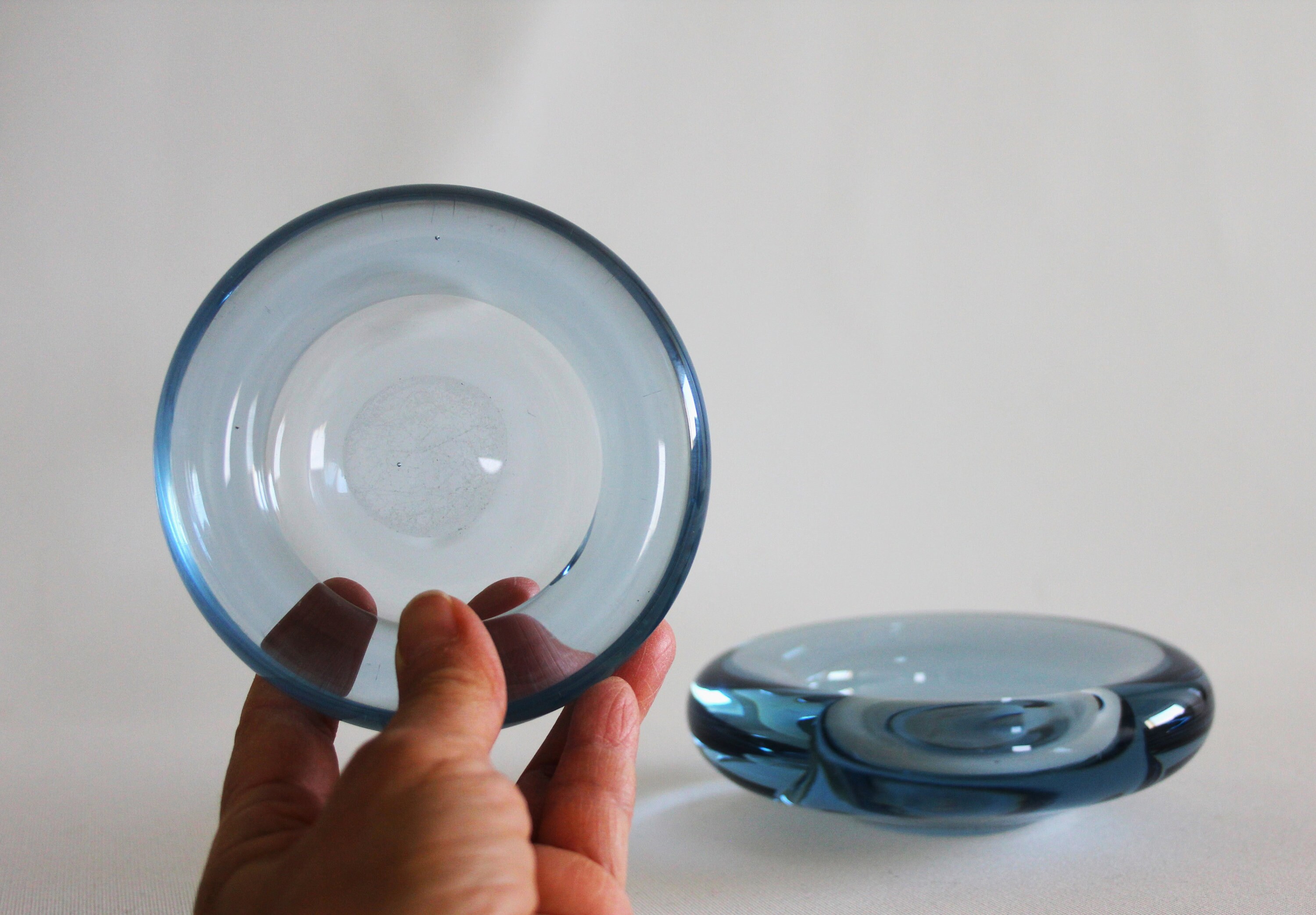 Holmegaard per Lutken Blue Glass Bowls/ashtrays, Danish Vintage Aqua ...