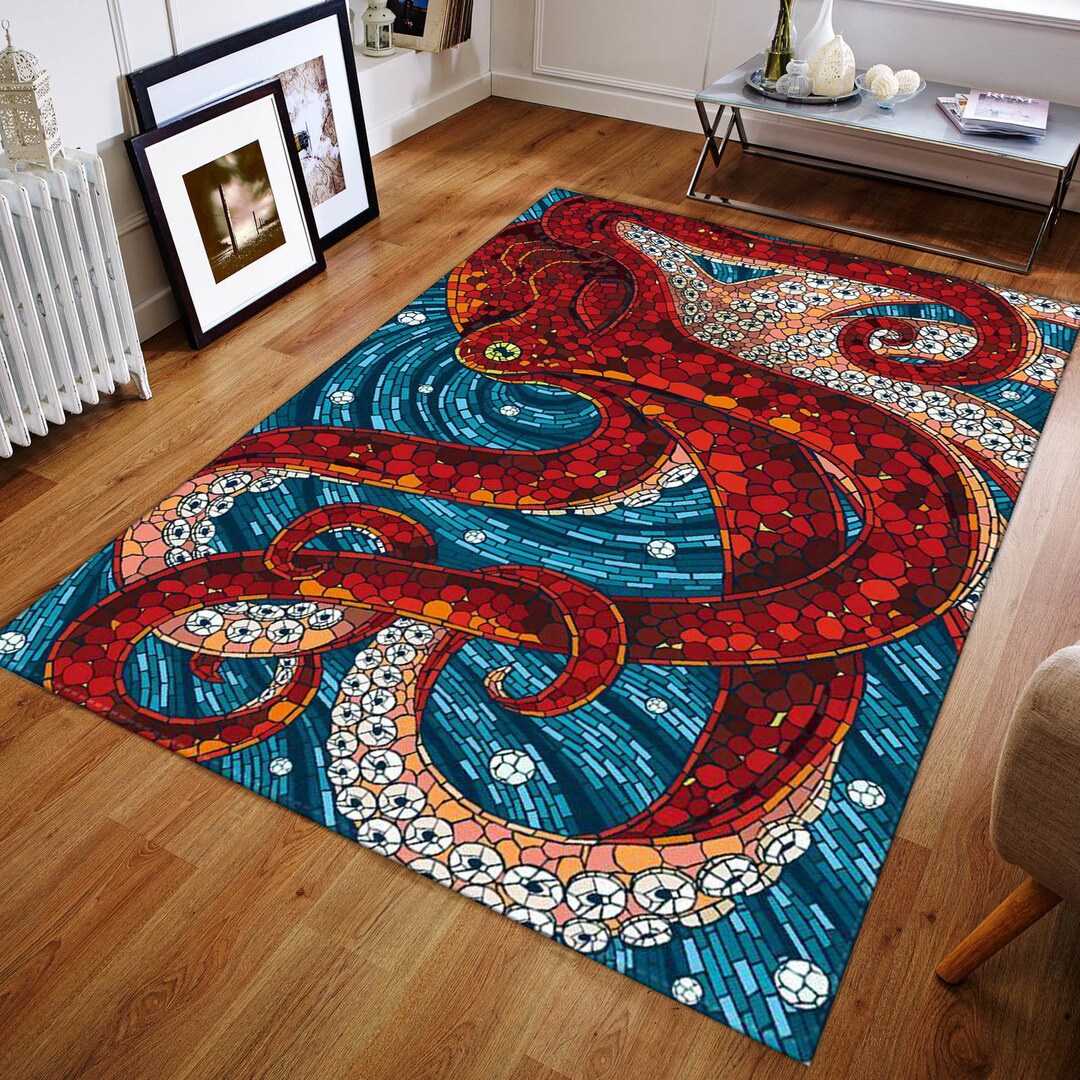 Octopus Rug for Living Room Bedroom Beach House Decor Carpet - Etsy