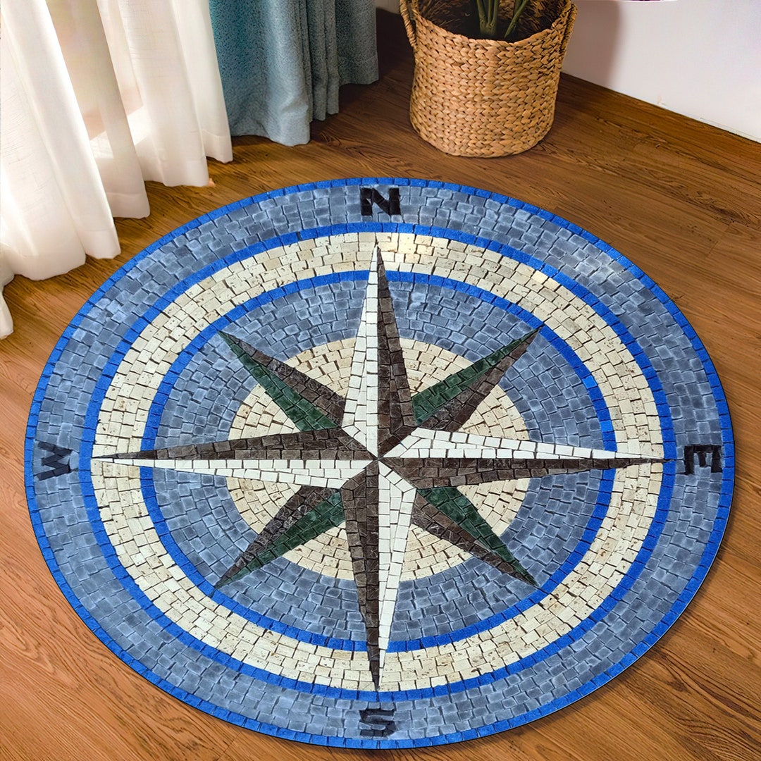 Compass Rug,round Compass Medallion Carpet,living Room Rug, Non-slip ...
