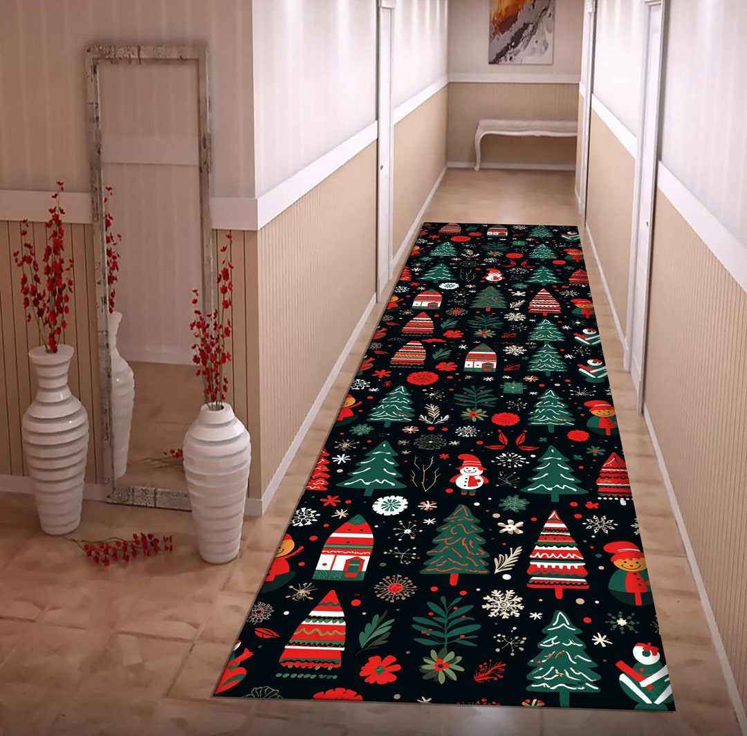 Snowflake Rug, Christmas Rug,pine Tree Rug,hallway Rug,merry Christmas ...