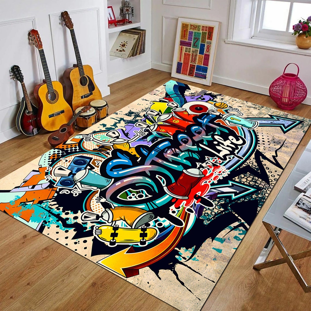 Graffiti,graffiti Rug, Unique Rug,living Room,colorful Rugs,abstract ...