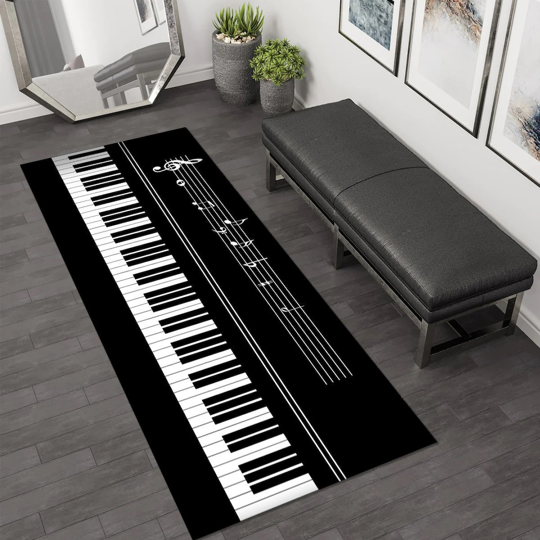 Piano Rug,music Rug,musical Design Piano Keys Rug,runner Rug,black ...