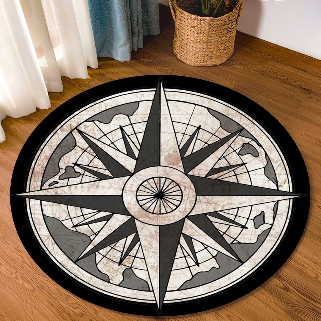 Compass Ruground Compass Medallion Carpetliving Room Rug - Etsy