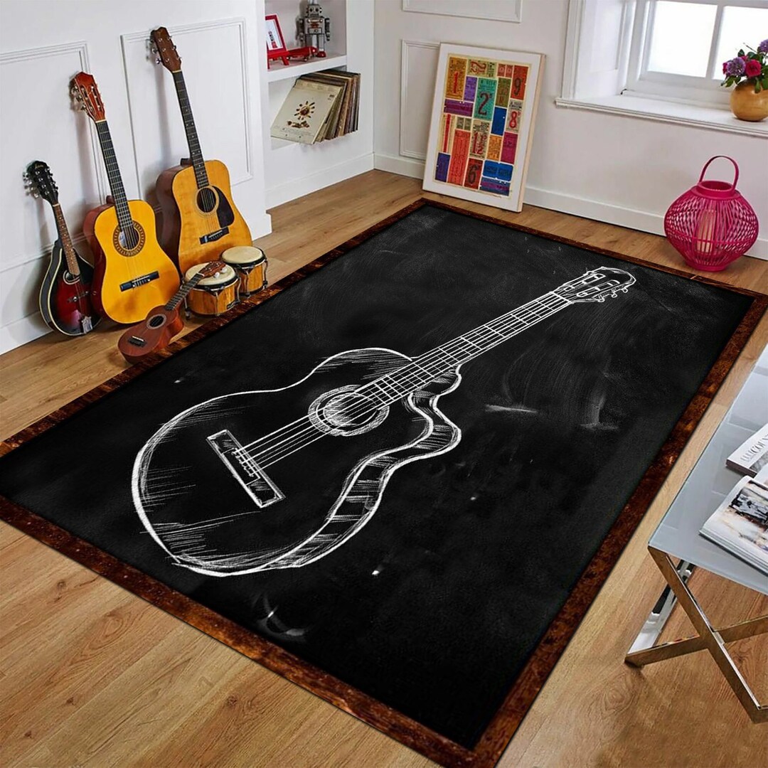 Black White Guitar,guitar Design Rugs,music Rug,fan Rug,area Rug ...
