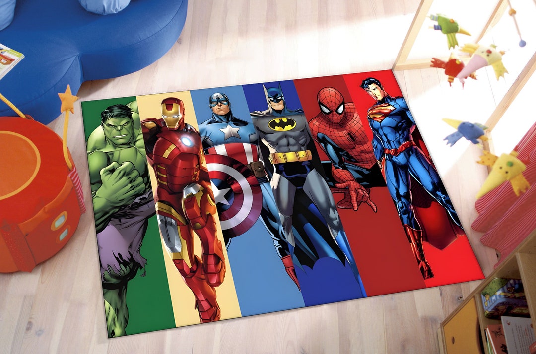 Super Hero Rugs, for Boy Bedroom, Superheroes Films Movie Character Rug ...