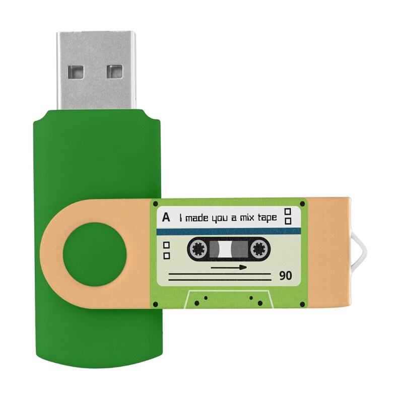 Old Skool Green Cassette Mix Tape USB Flash Drive Photos Music Text ...
