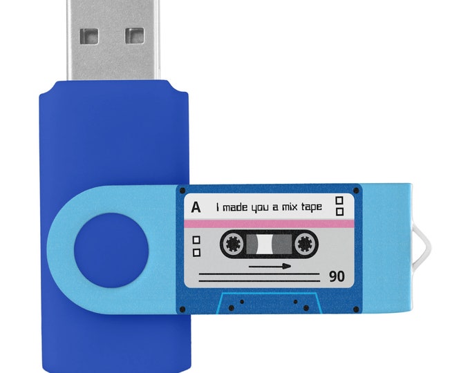 Old Skool Dark Blue Cassette Mix Tape USB Flash Drive Photos Music Text ...
