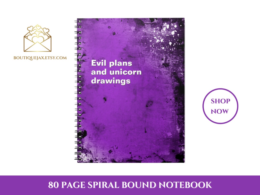 Evil Plans and Unicorn Drawings 80 Page College Ruled Lay Flat Spiral ...