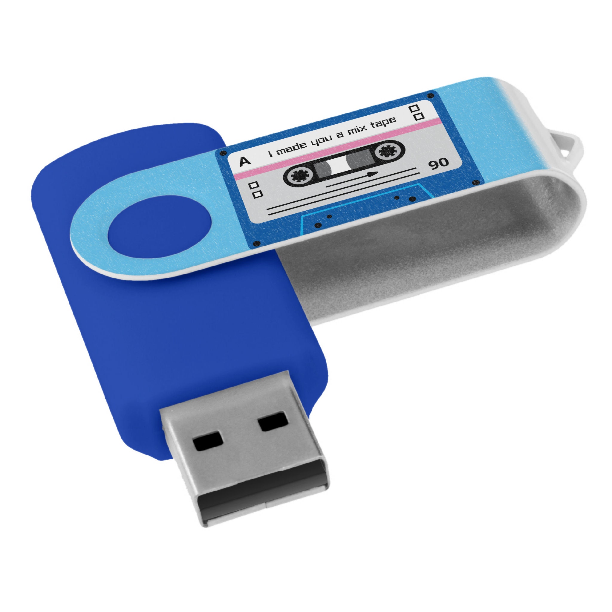Old Skool Dark Blue Cassette Mix Tape USB Flash Drive Photos Music Text ...