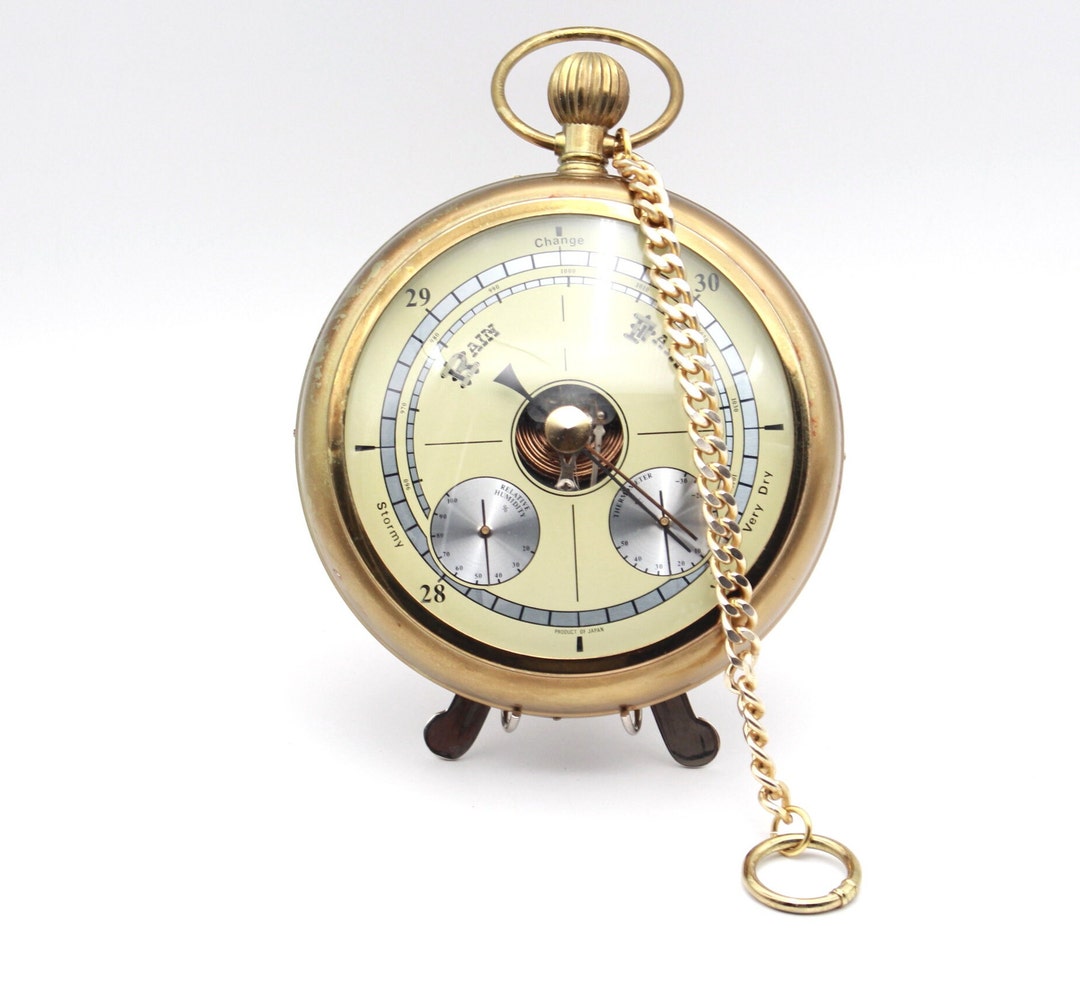 Large Maritime Outdoor BAROMETER With Watch Chain Brass Atmospheric ...
