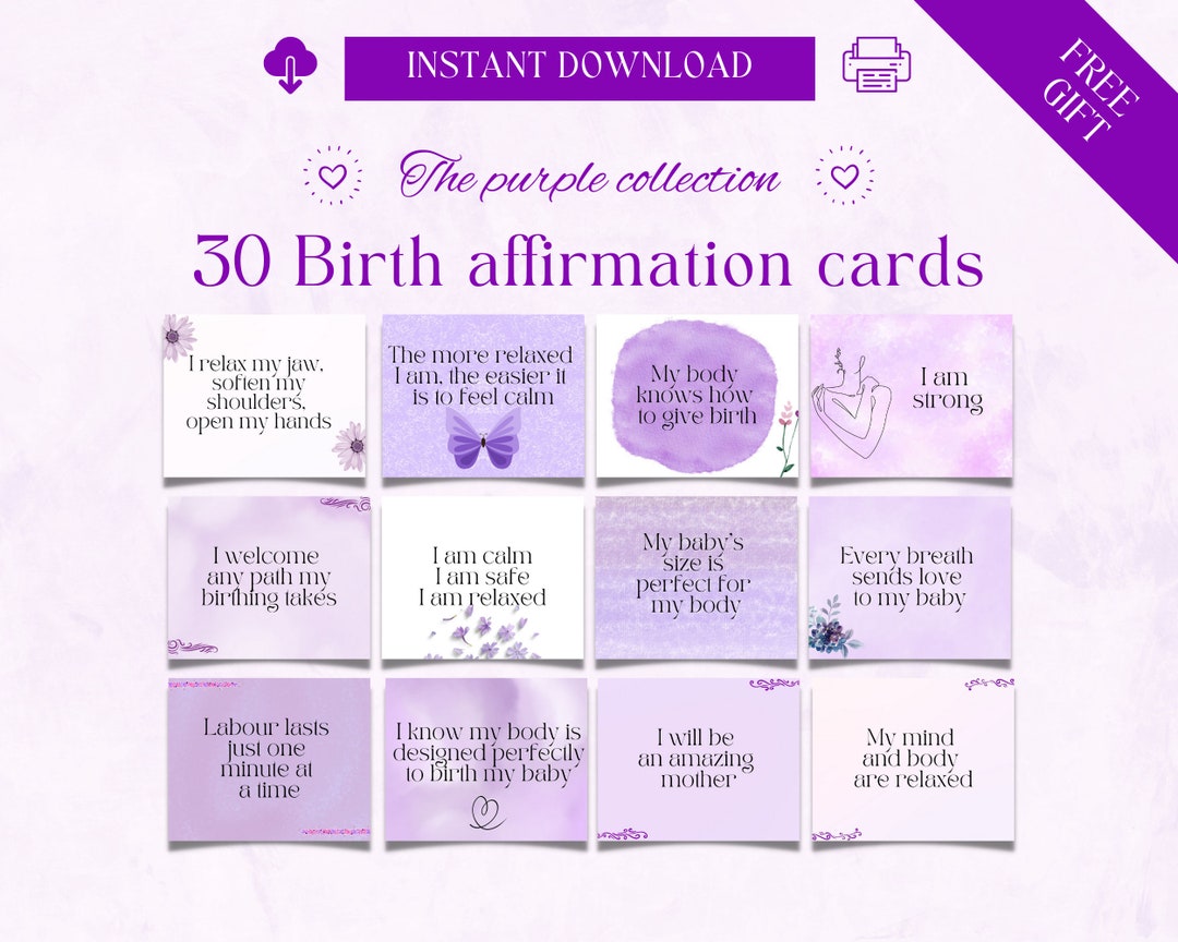 Purple Birth Affirmation Cards Hypnobirthing Cards Printable Cards for ...