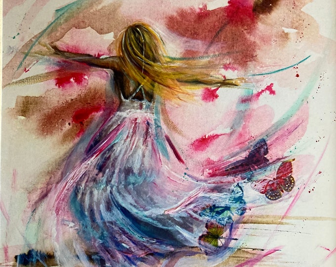 Freedom in the Dance, Art Print, Pink, Figure, Symbolic, Butterflies ...