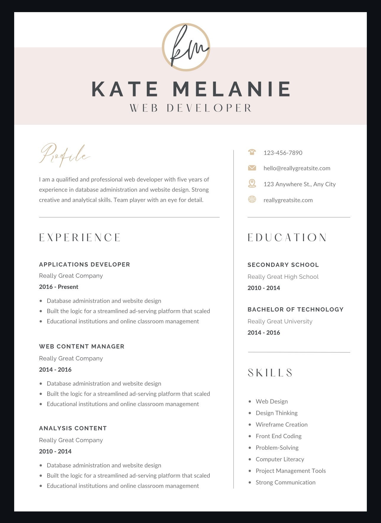 Simple yet Sweet - Resume Template - Etsy