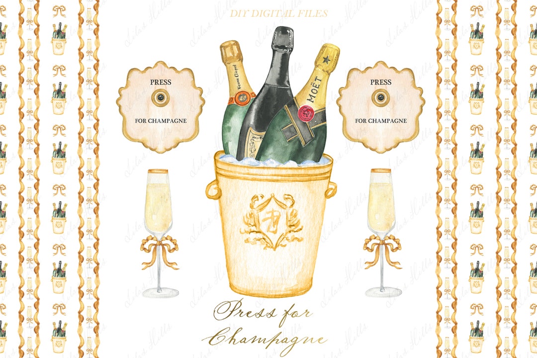 Press for Champagne Bottle DIY Digital Paper Frames Bar Watercolor ...