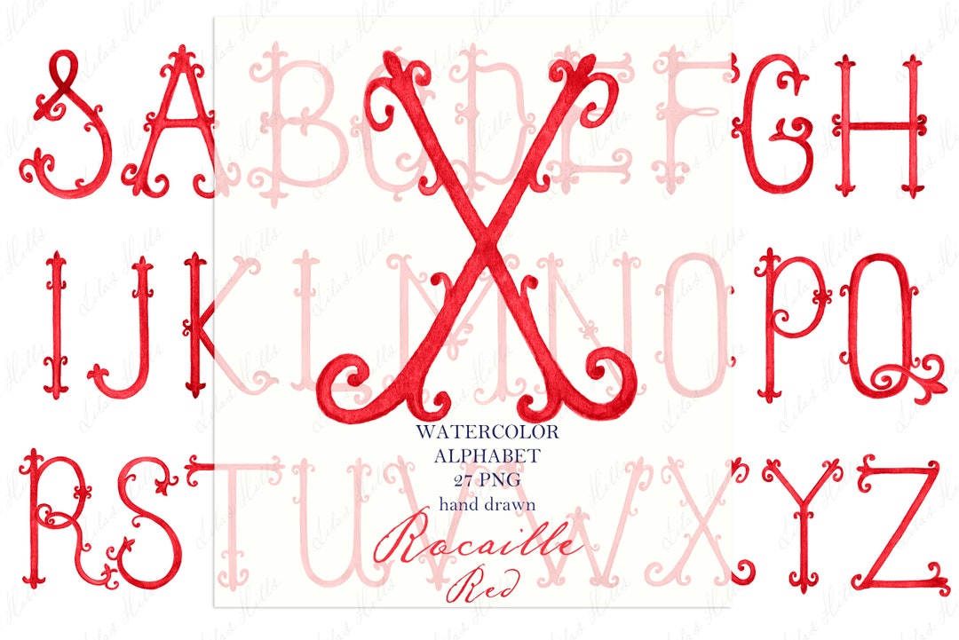 Wedding Monogram PNG Vintage Letters for Crest DIY Rocaille Red - Etsy