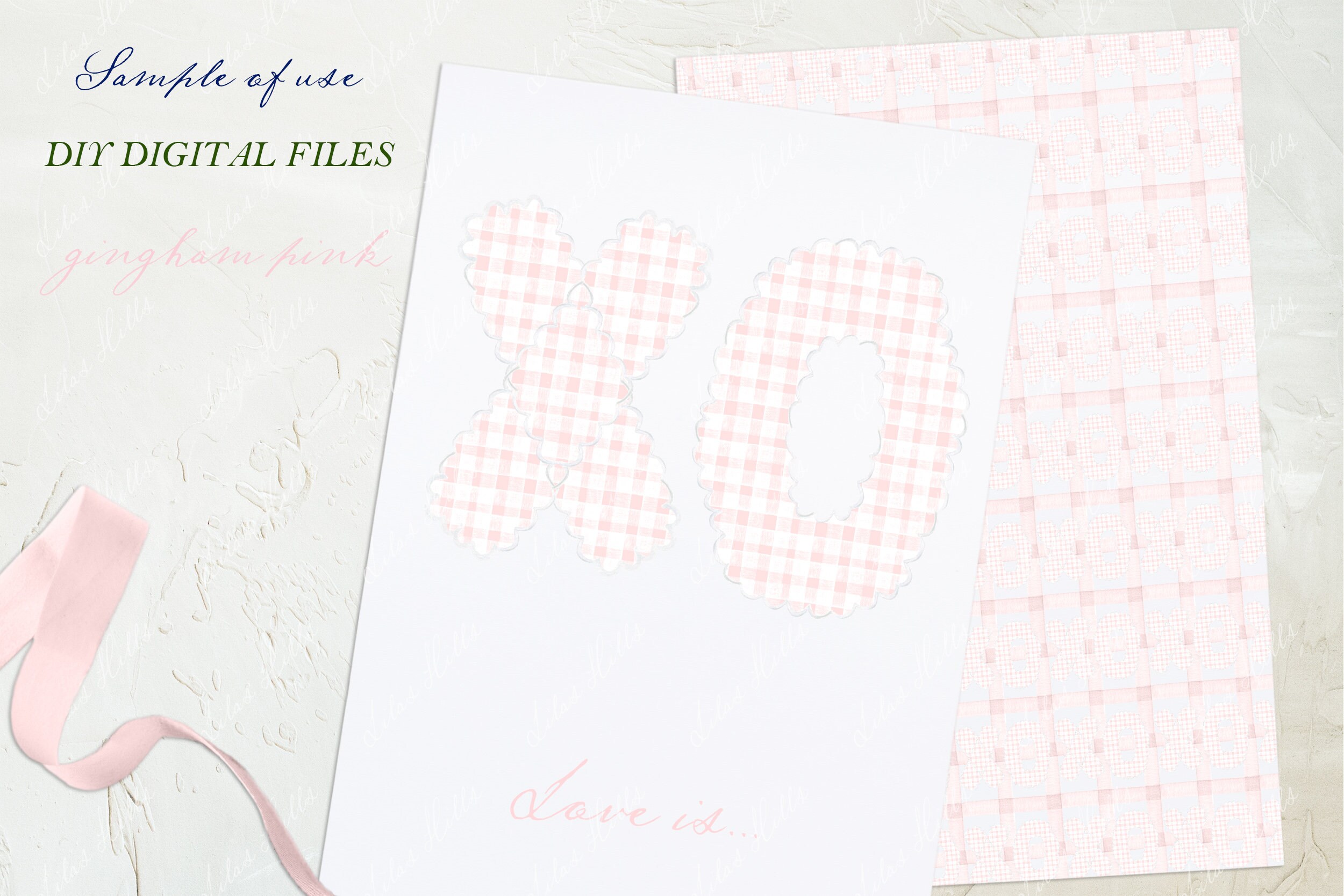 XO Pink Gingham Valentines Day Vintage DIY Digital Clipart. - Etsy