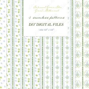 Grand Millennial Botanical Blue Green Flowers Watercolor DIY Clipart ...