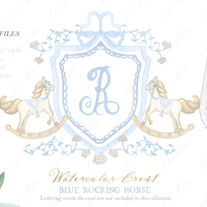 Watercolor Rocking Horse Crest: DIY Clipart, Seamless Patterns (digital ...