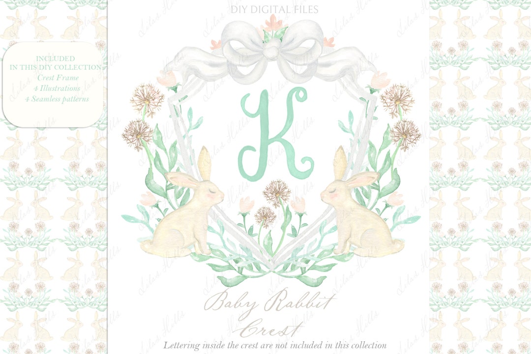 Spring Rabbit Crest. Green White Easter Wedding Family Crest DIY ...