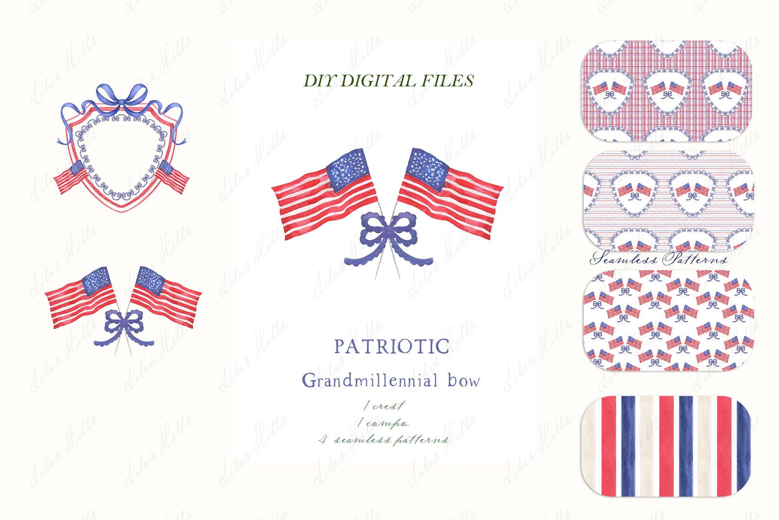 Patriotic Crest Clipart, 4th July, USA, Watercolor (digital Papers) - Etsy