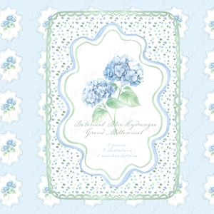 Grand Millennial Botanical Blue Green Flowers Watercolor DIY Clipart ...